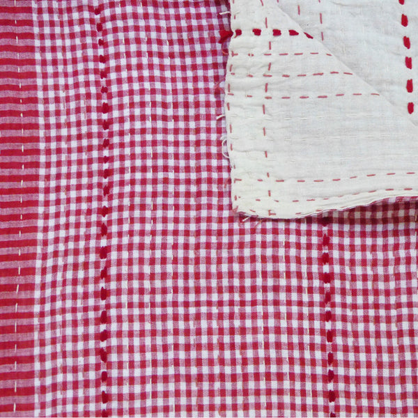 Small Red Check Quilt - Sally Campbell, Handmade Textiles