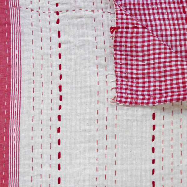 Small Red Check Quilt - Sally Campbell, Handmade Textiles